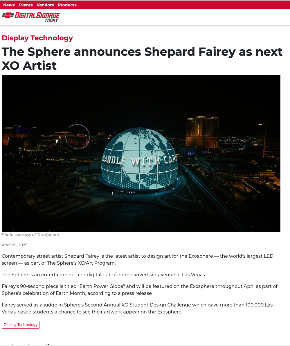 The Sphere announces Shepard Fairey as next XO Artist - Obey Giant